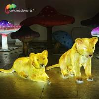 China Light Up Life Size Fiberglass Animals Fiberglass Lion Statue Landscape Decorations for sale