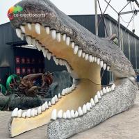 China Waterproof Fibreglass Life Size Animals Fiberglass Crocodile Head Door Decoration for sale
