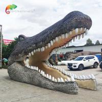 China Waterproof Fibreglass Life Size Animals Fiberglass Crocodile Head Door Decoration for sale