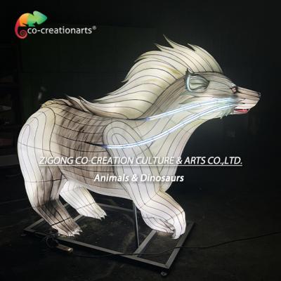 China Futuristic White Badger Lantern Sculpture With LED Mohawk Crest & Dragon Tail for sale