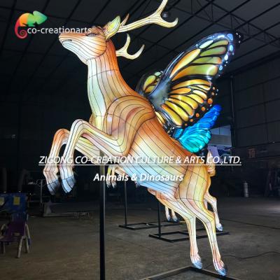 China Majestic Illuminated Deer With Multicolored Butterfly Wings | Festival Lantern Sculpture for sale