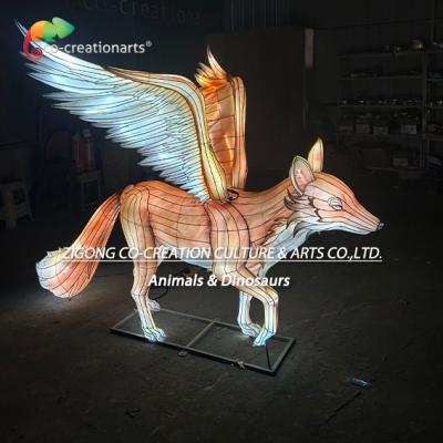 China Large Glowing Fox Sculpture Lantern Feathered Turquoise & White Wings​ for sale