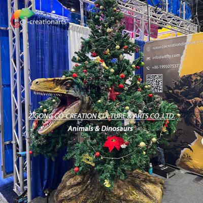 China Christmas Animatronic Raptor Dinosaur With Tree Decoration For Theme Parks And Holiday Events for sale