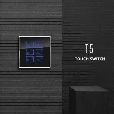 China Tempered Glass Touch Wall Switch Blue Light Wall Mounted Switch for sale