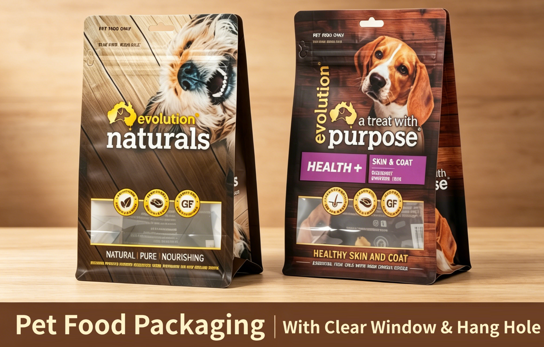 Custom Printed Logo-Pet Food Packaging-With clear Window & Hang Hole