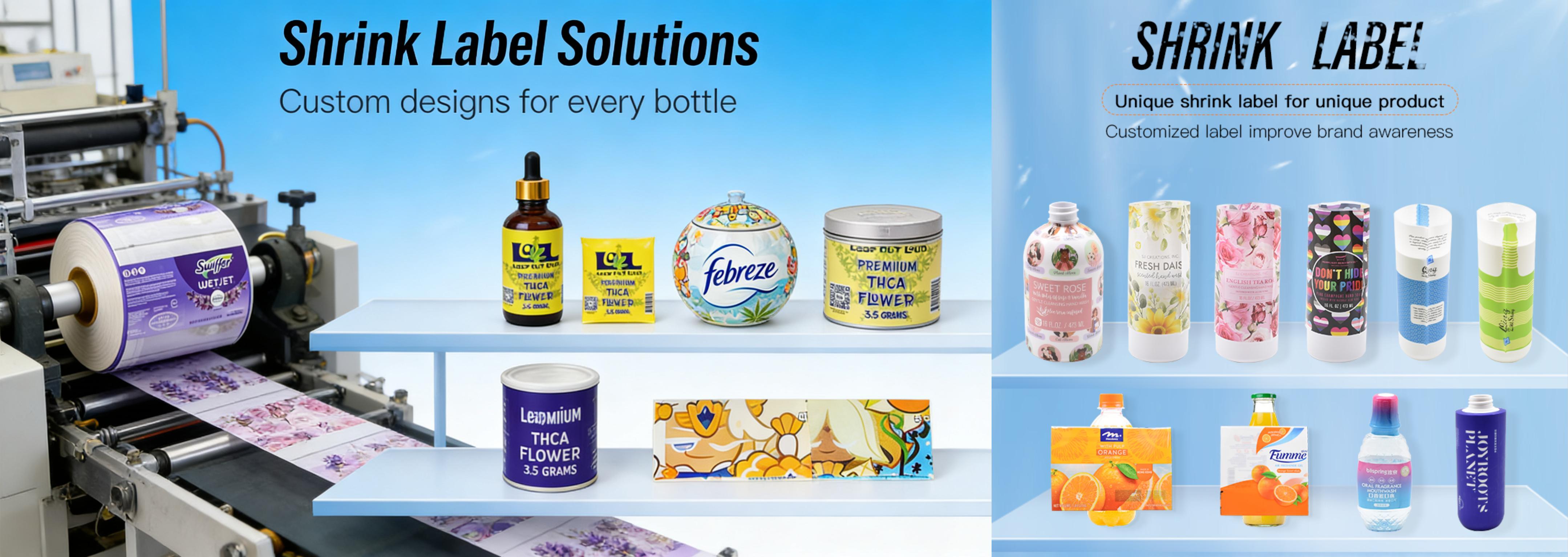 Full Color Custom Shrink Label Solutions, PVC PET Printed Shrink Sleeves For Beverage Cosmetic Jars