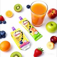 China Quad Seal Shaped Custom Drink Pouches User Friendly Juice Packaging Pouch for sale