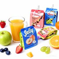 China Quad Seal Shaped Custom Drink Pouches User Friendly Juice Packaging Pouch for sale