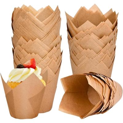 China Greaseproof Paper Baking Cups Food Grade Bakery Packaging Heat Resistant Tulip Cupcake Liners for sale