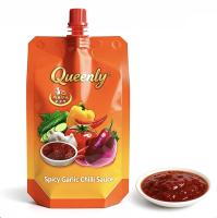 China 450g Garlic Chilli Sauce Packaging Bag Flat Bottom Shelf Stable Oil Resistance With Spout for sale