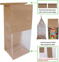 China Square Bottom Bread Packaging Bags Custom Bakery Bags With Window Resealable Tin Tie Tab Lock for sale