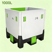 China 1000L Large HDPE Four-Way Forklift IBC Turnover Box Logistics With Lid Folding Plastic Pallet Box for sale