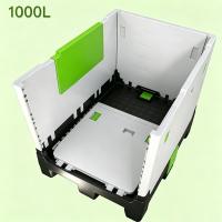 China 1000L Large HDPE Four-Way Forklift IBC Turnover Box Logistics With Lid Folding Plastic Pallet Box for sale