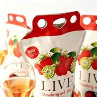 China High Barrier 1.5L Strawberry Juice Wine Pouch With Tap - Reusable Spout Bag for Strawberry Lime Juice, Wine & Beverages for sale