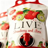 China High Barrier 1.5L Strawberry Juice Wine Pouch With Tap - Reusable Spout Bag for Strawberry Lime Juice, Wine & Beverages for sale
