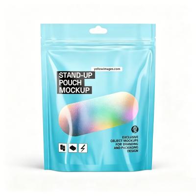 China Holographic Stand-Up Pouch Mockup with Hang Hole - Premium Premade Doypack Mockup for Branding for sale