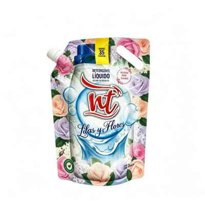 China 2L Lilac & Flower Scent Liquid Laundry Detergent Pouch - Leak-Proof Spout Stand-Up Fabric Wash Bag for sale