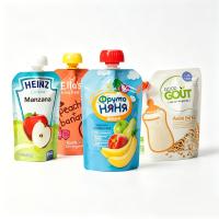 China 6+ Months Baby Fruit Puree Spout Pouch - Leak-Proof BPA-Free Apple Pear Banana Peach Blend Stand-Up Spout Bag for sale
