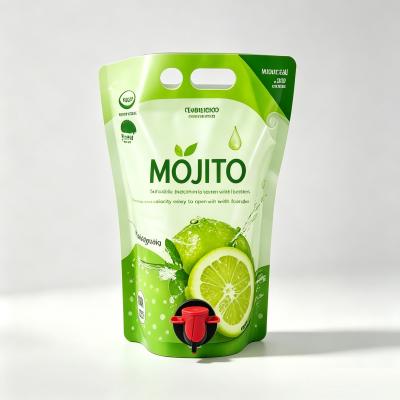 China 2L Mojito Wine Bag with Tap & Handle - Leak-Proof Stand-Up Spout Pouch for Cocktails & Bulk Beverages for sale