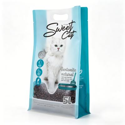 China 5L Bentonite Cat Litter Flat Bottom Bag with Clear Window & Handle - Heavy-Duty Stand-Up Pouch for Pet Litter for sale
