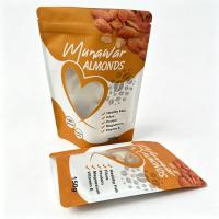 China Custom Printed Stand‑Up Zipper Bag with Heart‑Shaped Window | 150g 350g Nut Packaging Pouch for Almonds & Dry Fruits for sale