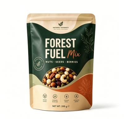 China Custom Printed Nature‑Themed Stand‑Up Zipper Pouch | Food‑Grade Flexible Packaging for Trail Mix, Nuts & Healthy Snacks (200g) for sale