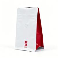 China ODM Factory Custom 200g Flat Bottom Coffee Bag With One-Way Degassing Valve | Matte White Red Aluminum Foil Stand Up Pouch For Whole Roasted Coffee Beans for sale