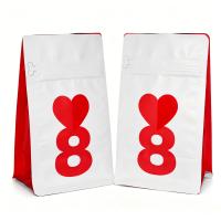 China ODM Factory Custom 200g Flat Bottom Coffee Bag With One-Way Degassing Valve | Matte White Red Aluminum Foil Stand Up Pouch For Whole Roasted Coffee Beans for sale