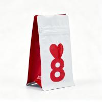 China ODM Factory Custom 200g Flat Bottom Coffee Bag With One-Way Degassing Valve | Matte White Red Aluminum Foil Stand Up Pouch For Whole Roasted Coffee Beans for sale