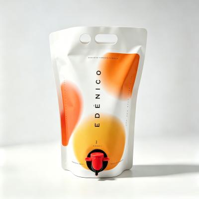 China Custom Gradient Printed Tap Dispenser Stand Up Pouch With Die-Cut Handle | High Barrier Aluminum Foil Bag In Box Liquid Packaging For Wine, Juice & Cold Beverages for sale