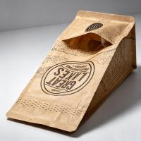 China Custom Printed 12oz 340g Kraft Flat Bottom Coffee Bag With One-Way Degassing Valve | Eco-Friendly Brown Paper Stand Up Pouch For Roasted Whole Bean Coffee for sale