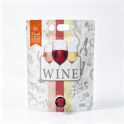 China 4L Disposable Wine Dispenser Wine Bag In Box Pouch| Aluminum Foil Tap Dispenser Stand Up Pouch With Die-Cut Handle For Red White Rosé Wine for sale