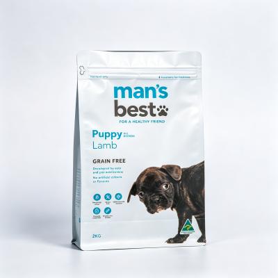 China Custom Printed 2kg Flat Bottom Pet Food Bag | Aluminum Foil Resealable Zipper Stand Up Pouch For Grain Free Puppy Dry Dog Food Packaging for sale