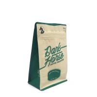China OEM ODM Eco Kraft Coffee Bean Flat Bottom Bag | Resealable Top Zipper High Barrier Aluminum Foil Pouch For 12oz / 16oz Roast Coffee for sale