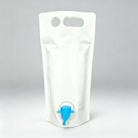 China Blank White High Barrier Stand Up Tap Spout Pouch With Dual Carry Handles | Reusable Leak-Proof Beverage Dispenser Bag For Juice, Wine & Liquid Drinks for sale