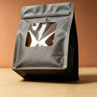 China Custom Printed 500g Matte Black Kraft Stand‑Up Coffee Pouch with Window | High‑Barrier Packaging for Whole Bean Coffee for sale