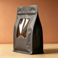 China Custom Printed 500g Matte Black Kraft Stand‑Up Coffee Pouch with Window | High‑Barrier Packaging for Whole Bean Coffee for sale