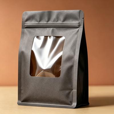 China Custom Printed 500g Matte Black Kraft Stand‑Up Coffee Pouch with Window | High‑Barrier Packaging for Whole Bean Coffee for sale