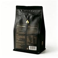 China Matte Black Flat Bottom Coffee Bag with Gold Foil Stamp & Window | Valve‑Equipped Pouch for Whole Bean Specialty Coffee for sale