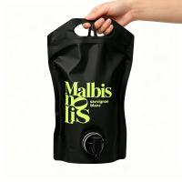 China Custom Matte Black Stand Up Wine Spout Pouch With Dual Carry Cutouts | Custom Shape Printed High Barrier Dispenser Bag For White Wine, Fruit Wine & Beverage Concentrate for sale