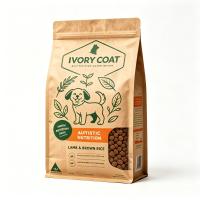 China Compostable Kraft Paper Pet Food Pouch with Window - Sustainable Stand-Up Bag With Clear Window for Natural Kibble & Treats for sale