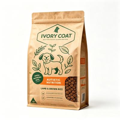 China Compostable Kraft Paper Pet Food Pouch with Window - Sustainable Stand-Up Bag With Clear Window for Natural Kibble & Treats for sale