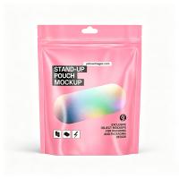 China Holographic Stand-Up Pouch Mockup with Hang Hole - Premium Premade Doypack Mockup for Branding for sale