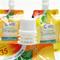 China 150g Flat Bottom Spout Pouch | Stand Up Juice Spout Bag For Orange Lemon Vitamin Drink Food Grade Custom Print for sale