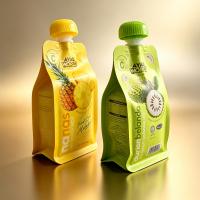 China 200g Flat Bottom Spout Pouch | Custom Stand Up Spout Bag For Tropical Fruit Juice Pineapple Durian Beverage Food Grade Packaging for sale