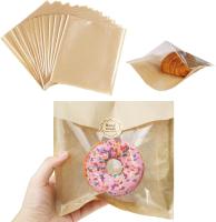 China 7.1*7.5 Inches Bakery Paper Bags Eco Friendly Kraft Toast Paper Bag With Clear Window | Custom Print Pastry Donut Croissant Bakery Packaging Bags OEM for sale