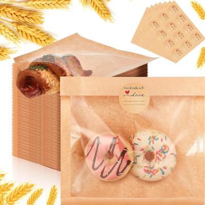 China 7.1*7.5 Inches Bakery Paper Bags Eco Friendly Kraft Toast Paper Bag With Clear Window | Custom Print Pastry Donut Croissant Bakery Packaging Bags OEM for sale