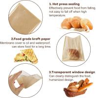 China 7.1*7.5 Inches Bakery Paper Bags Eco Friendly Kraft Toast Paper Bag With Clear Window | Custom Print Pastry Donut Croissant Bakery Packaging Bags OEM for sale