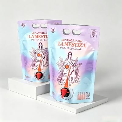 China 3L Wine BIB Bag In Box Pouches With Dispenser Tap | Custom Printed Aluminum Foil Stand Up Sangria Wine Bag OEM Box Included Optional for sale