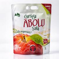 China Custom Printed 5L Stand‑up BIB Bag‑in‑Box Pouch with Butterfly Tap & Die Cut Handle for Apple Fruit Juice Beverage Packaging for sale